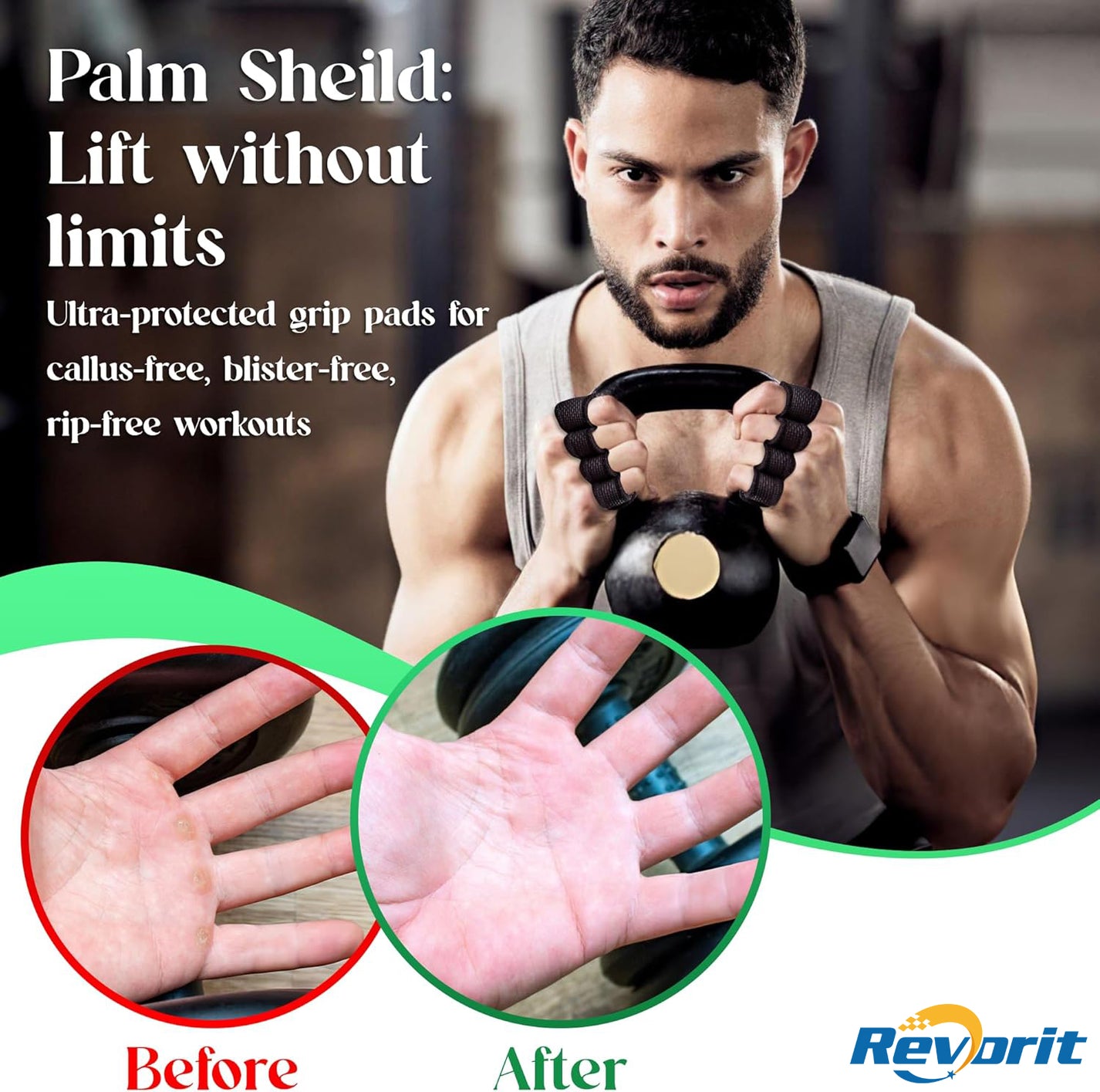 Revorit Neoprene Gym Grip Pads for Weight Lifting – Non-Slip Hand Grip
